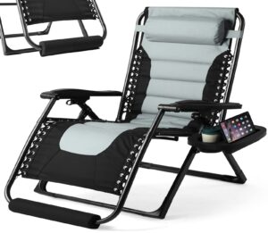 fitnessclub zero gravity chair, 350lbs capacity oversize xl outdoor anti gravity chairs, patio lounge folding adjustable recliner with adjustable headrest, foot pad & cup holder