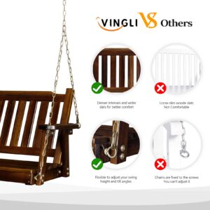 VINGLI Upgraded Heavy Duty 880 LBS 4 FT Patio Wooden Porch Swing Solid Fir Wood, Outdoor Handing Swing Bench for Garden | Yard | Balcony | Tree, Rustic