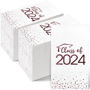 100pcs class of 2024 graduation napkins disposable congrats grad cocktail napkins foil dot paper hand towels for 2024 high school university college graduation party decorations and supplies (gold)