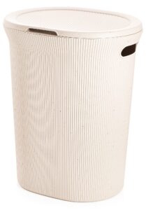 superio ribbed collection - eco-friendly decorative plastic laundry hamper with lid and cut-out handles, (1 pack) basket organzier for bedroom bathroom college dorm room 40 liter