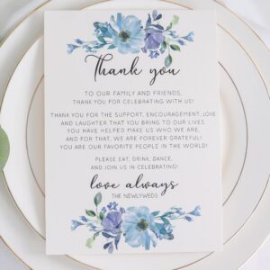 huihuang dusty blue floral thank you wedding place cards, 5x7 inch, 50 pieces