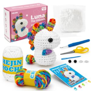 crochet kit for beginners, unicorn crochet kits for kids and adults include rainbow yarn, videos tutorials, eyes, and crochet hook - crochet animal kit, beginner crochet kit - gift for birthdays