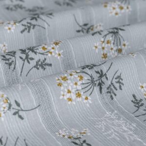 140cm Width Japanese Style Small Daisy Floral Printed Cotton Fabric Jacquard Imitation Embroidery Cotton Fabrics for Dress and DIY Sold by Yard (Light Blue)