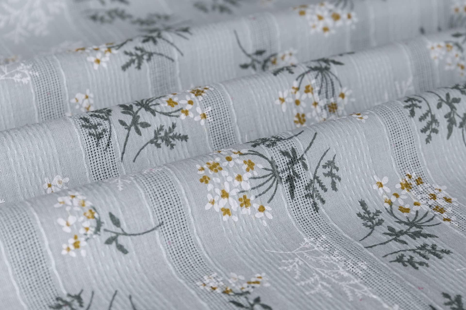 140cm Width Japanese Style Small Daisy Floral Printed Cotton Fabric Jacquard Imitation Embroidery Cotton Fabrics for Dress and DIY Sold by Yard (Light Blue)