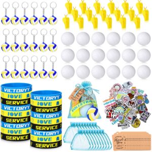 hungdao 158 pcs volleyball party favors for 18 people includes mini bouncy volleyball keychain whistle bracelets thank you card stickers organza bag for volleyball sports event class rewards