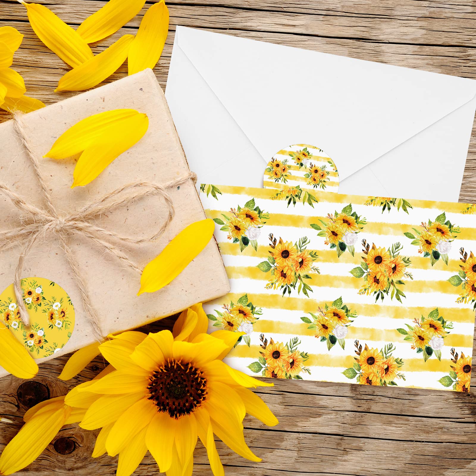 Whaline 36 Pack Sunflower Greeting Cards Bulk Spring Summer Flower Note Cards with Envelopes Matching Seal Stickers Floral Blank Cards for Wedding Bridal Baby Shower Birthday Party