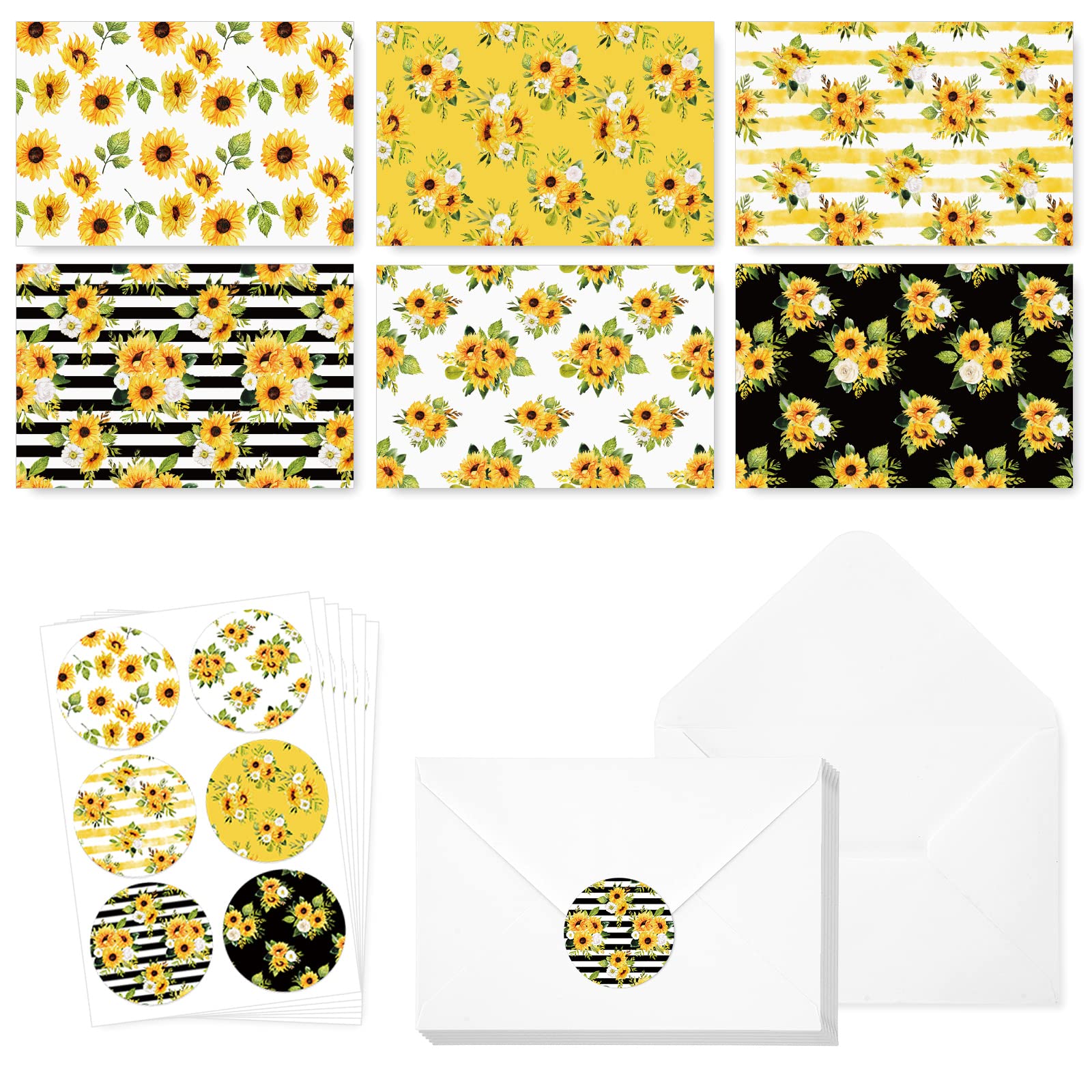 Whaline 36 Pack Sunflower Greeting Cards Bulk Spring Summer Flower Note Cards with Envelopes Matching Seal Stickers Floral Blank Cards for Wedding Bridal Baby Shower Birthday Party