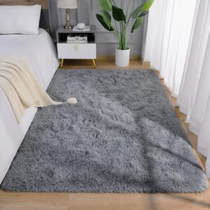 arogan luxury soft shaggy rugs carpets, 3x5 feet bedroom rug indoor plush area rugs for living room, grey fluffy rug for kids girls playroom dorm room, shag plush rug for teen boys room nursery decor