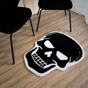 WITTIZA Skull Bath Mat - Skull Rug Gothic Decor - Skulls Halloween Bathroom Mats - Black Goth Home Decor for Bedroom Kitchen Room - Horror Witchy Rugs Bathmat Spooky Gift