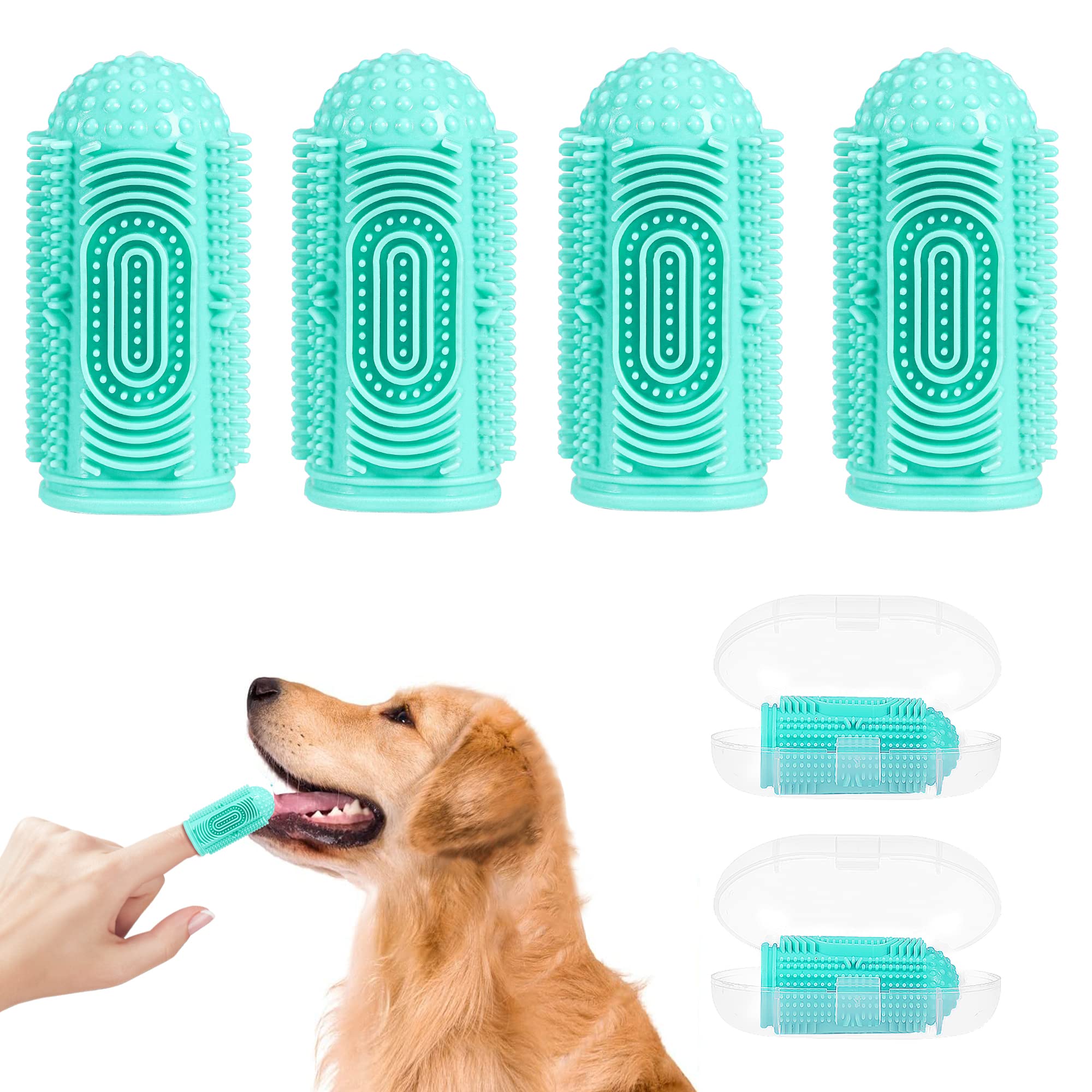 YUEYUEJIA Dog Toothbrush Finger Toothbrush Dog Tooth Brushing Kit Dog Finger Toothbrush for Dog Teeth Cleaning Dog Dental Care Dog Tooth Brush (Green, 1 Count (Pack of 4))