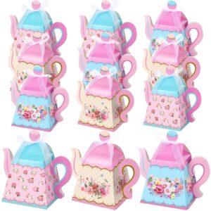 24 pcs floral tea party favor box large flower teapot gift box vintage floral pink blue teapot box tea party birthday decorations baby shower tea party supplies for tea garden