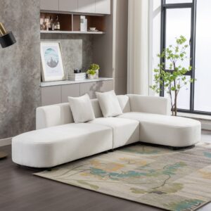 gooamz 110 inch luxury living room sofa, modern chenille upholstery curved couch with chaise, modular sectional sofas with 2 pillows, comfortable l shaped couches for living room, beige