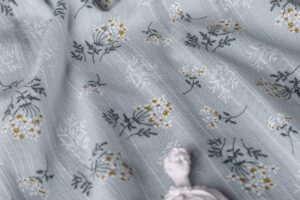 140cm width japanese style small daisy floral printed cotton fabric jacquard imitation embroidery cotton fabrics for dress and diy sold by yard (light blue)