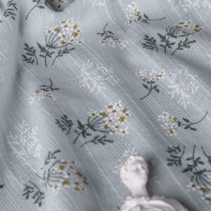 140cm Width Japanese Style Small Daisy Floral Printed Cotton Fabric Jacquard Imitation Embroidery Cotton Fabrics for Dress and DIY Sold by Yard (Light Blue)