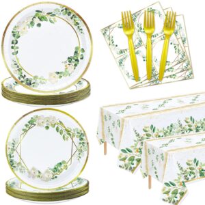 hegbolke sage green baby shower decorations serve 40-162pcs plates napkins tablecloth forks set for sage green plates and napkins party supplies eucalyptus baby shower decorations