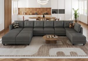 llappuil oversized modular sectional sofa with storage, u shaped sectional with ottomans, 12 seater sleeper couch for living room, faux leather fabric waterproof sofa, 163 inch width, dark grey