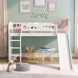 merax twin size loft bed with slide and ladder, white