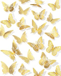 72pcs 3d butterfly wall decor, gold butterfly fathers day decorations, 4 styles 3 sizes removable butterfly room decor butterfly wall stickers for birthday party garden tea cake flower decorations