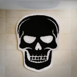 wittiza skull bath mat - skull rug gothic decor - skulls halloween bathroom mats - black goth home decor for bedroom kitchen room - horror witchy rugs bathmat spooky gift