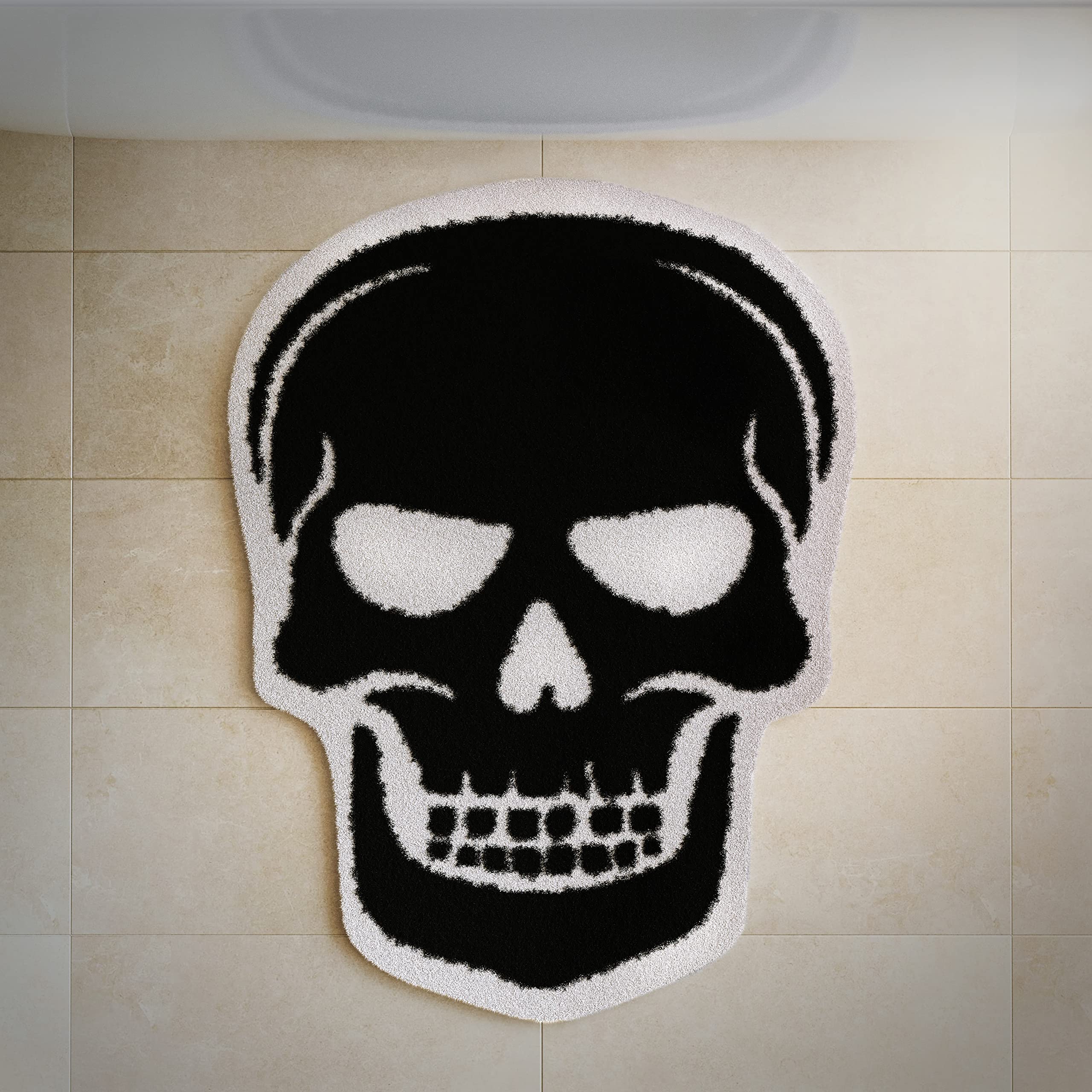 WITTIZA Skull Bath Mat - Skull Rug Gothic Decor - Skulls Halloween Bathroom Mats - Black Goth Home Decor for Bedroom Kitchen Room - Horror Witchy Rugs Bathmat Spooky Gift