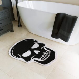 WITTIZA Skull Bath Mat - Skull Rug Gothic Decor - Skulls Halloween Bathroom Mats - Black Goth Home Decor for Bedroom Kitchen Room - Horror Witchy Rugs Bathmat Spooky Gift