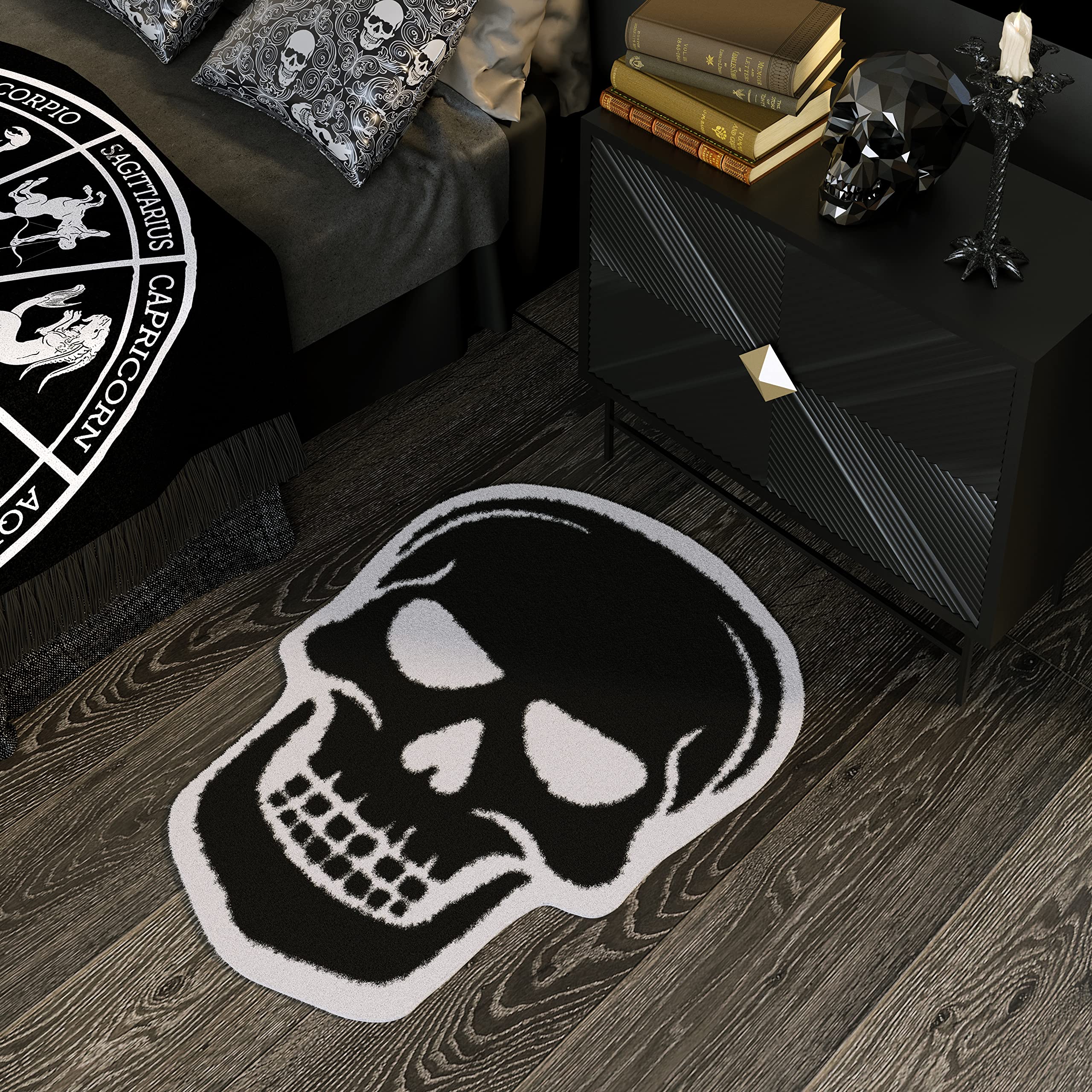 WITTIZA Skull Bath Mat - Skull Rug Gothic Decor - Skulls Halloween Bathroom Mats - Black Goth Home Decor for Bedroom Kitchen Room - Horror Witchy Rugs Bathmat Spooky Gift