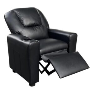 lilola home marisa black pu leather kids recliner chair with cup holder