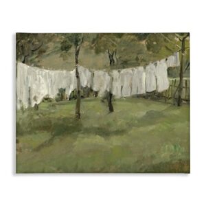 stupell industries soothing yard clothesline scene canvas wall art, design by lettered and lined