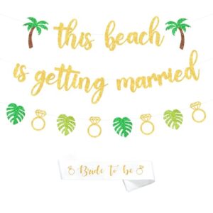 sursurprise beach bachelorette party decorations, this beach is getting married banner garland bride to be sash, summer hawaiian tropical flamingo bach party supplies