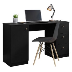 madesa executive computer writing desk 53 inch with 3 drawers and 1 door, metalic handles wooden home office pc study table with storage - black