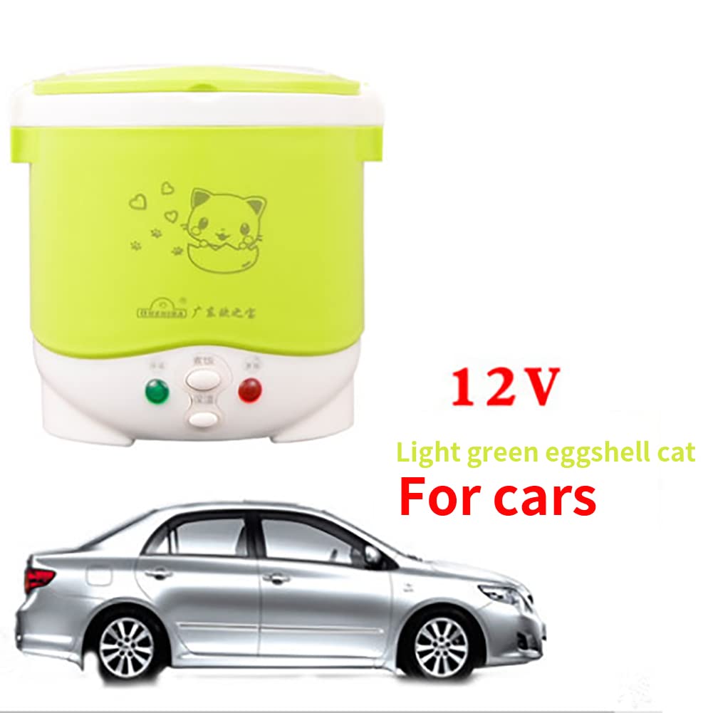 Mini Rice Cooker, Vehicle-Mounted Rice Cooker 12V, Thermal Insulation and Protection Function, 1L Portable Steamer, Boiling Pot, Portable Handle, Outdoor Boiling Cooker, Portable Cooker (Green)