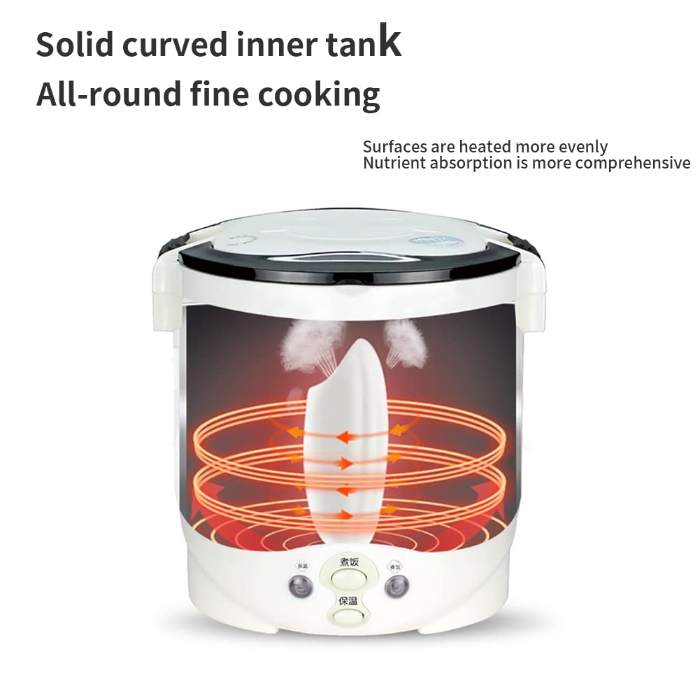 Mini Rice Cooker, Vehicle-Mounted Rice Cooker 12V, Thermal Insulation and Protection Function, 1L Portable Steamer, Boiling Pot, Portable Handle, Outdoor Boiling Cooker, Portable Cooker (Green)