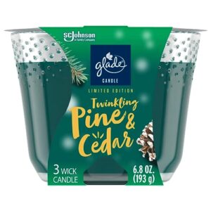 glade candle twinkling pine & cedar, fragrance candle infused with essential oils, air freshener candle, 3-wick candle, 6.8 oz