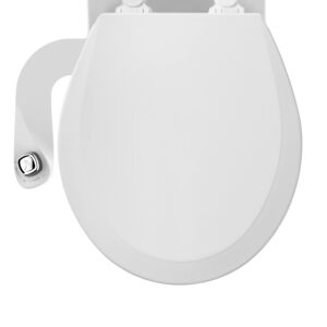 bemis 500ec toilet seat with perfect fit, fresh water spray, non-electric, easy to install bidet, round, cotton white