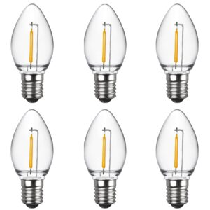 meconard c7 led night light bulbs, shatterproof led replacement bulbs for window candles & chandeliers, e12 candelabra base, 0.6 watt equivalent to 7watt incandescent bulb, warm white,6 pack