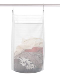 jelier hanging breathable mesh laundry hamper basket,portable heavy duty hanging laundry bag with two hangers (white)