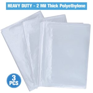 PILOT FISH 2 Mil Plastic Drop Cloth for Painting, Plastic Sheeting 3 Pack 9x12 Feet Waterproof Drop Cloth Heavy Duty Thick Traps Clear Cloth for Furniture Cover, Dustproof Tear Resistance Couch Cover