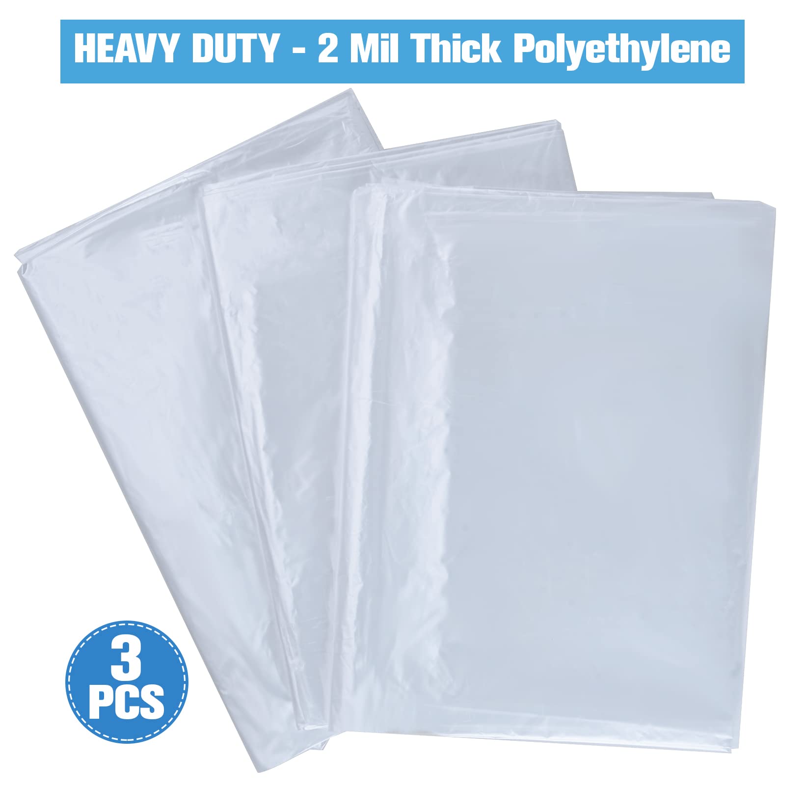 PILOT FISH 2 Mil Plastic Drop Cloth for Painting, Plastic Sheeting 3 Pack 9x12 Feet Waterproof Drop Cloth Heavy Duty Thick Traps Clear Cloth for Furniture Cover, Dustproof Tear Resistance Couch Cover