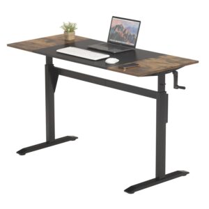 unicoo - crank adjustable height standing desk, game table, home office table, computer table 55 * 23.6 in tabletop (xjh-c-55 rustic brown+black)