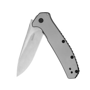 kershaw outcome pocket knife, 2.8 inch stainless steel blade, stonewashed finish, pocketclip,black