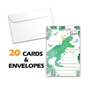 Grace Yonks Stomp Chomp&Roar Party Birthday Invitation, 20 Invitations and Envelopes for Third Birthday party Invitations, Dinosaur Birthday Party Supplies.(114) (PARTY 115)