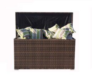 direct wicker large deck box 296 gallon waterproof outdoor storage box,cushion storage wicker box brown,(aluminum frame) 66.93"