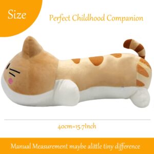 ELAINREN Soft Yellow Calico Cat Plush Hugging Pillow,Cute Orange Tabby Kitten Stuffed Cat Toy, Fluffy Cartoon Tiger Kitty Cat Plushie Doll Gifts/15.7''