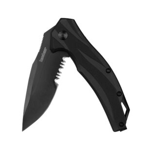 kershaw lateral folding pocket knife, black serrated 3.1 inch blade, every day carry, pocketclip