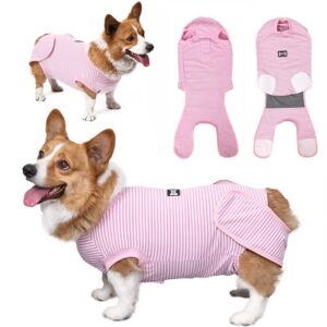 emust dog recovery suit, after surgery wear for dogs male female, pet e-collars alternative bandages, professional dog onesie for surgery for abdominal wounds, weaning&skin diseases,pink strip/xs