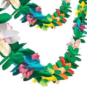 domestar 6 packs tropical flower garlands, tissue flower banner hibiscus garland hanging party decorations for hawaiian luau party beach birthday baby shower wedding