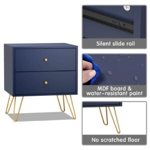 Scurrty 20'' End Table Nightstands Set of 1 Bedside Table Large Sofa End Tables with Wide Top 2 Storage Drawers Metal Legs Bedside Night Table Storage in Bedroom Stable Metal Frame