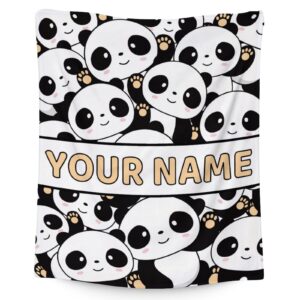 custom with name kids boys girls blanket - soft, lightweight & warm - 60x50 inches panda throw blanket for bed, couch - white panda stuffed blanket for room decor