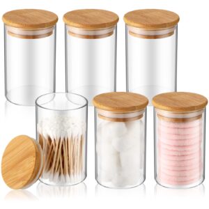 irenare 6 pack glass apothecary jars with lids bamboo bathroom accessories cotton balls pads swabs holder jar bathroom canisters for vanity accessories storage