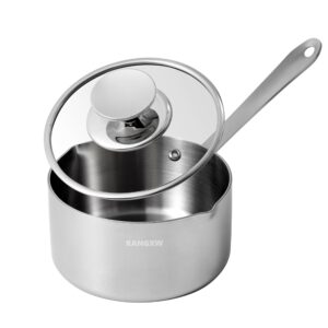 kangxw 316l stainless steel saucepans, 1.0 quart pan, with pour spout and filter glass lid, boiling milk pots, sauce, gravy, butter melting pot(1.0qt)